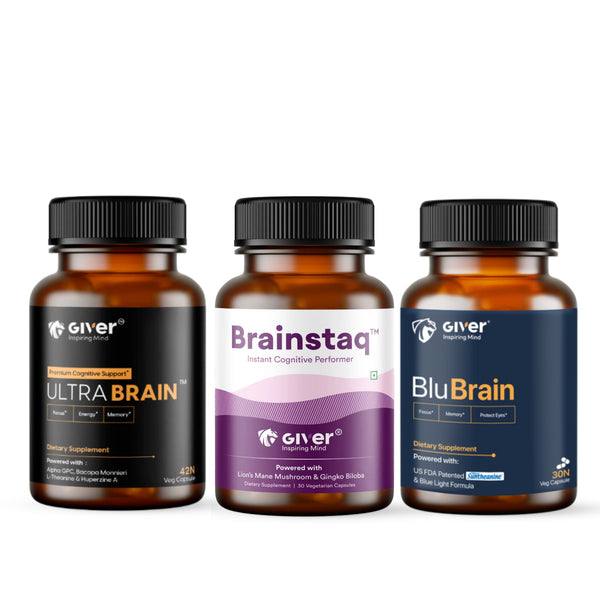 Buy Ultrabrain + Brainstaq + Blubrain – Giver Nutrition